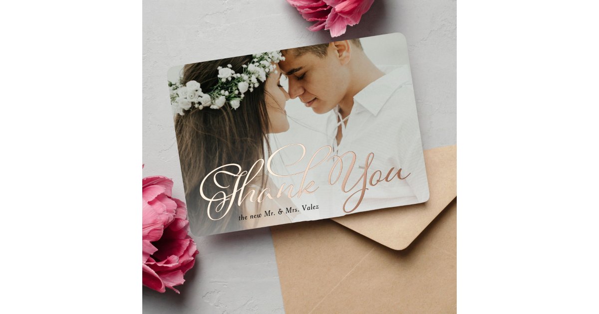 Fancy Thank You Wedding Photo Foil Invitation | Zazzle