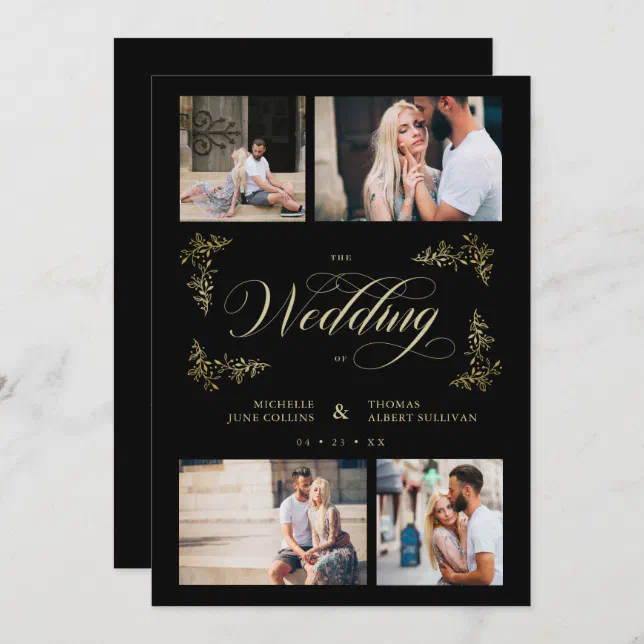 Fancy Trendy 4 Photos Collage Wedding Invitation | Zazzle