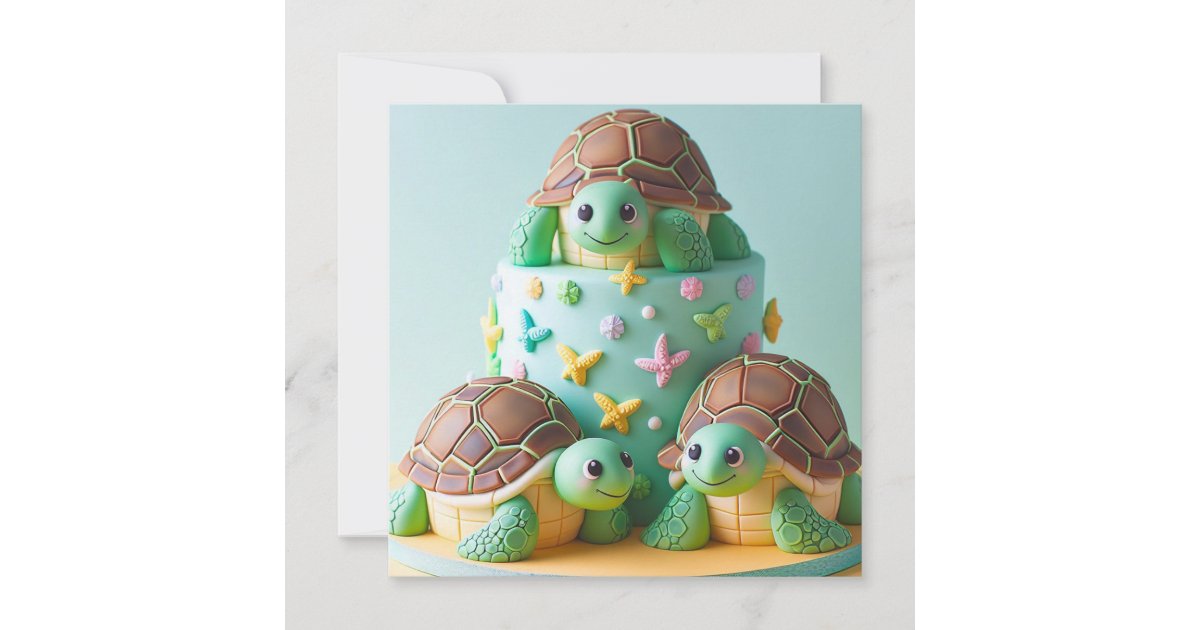 FANCY TURTLE BIRTHDAY CAKE INVITATION | Zazzle
