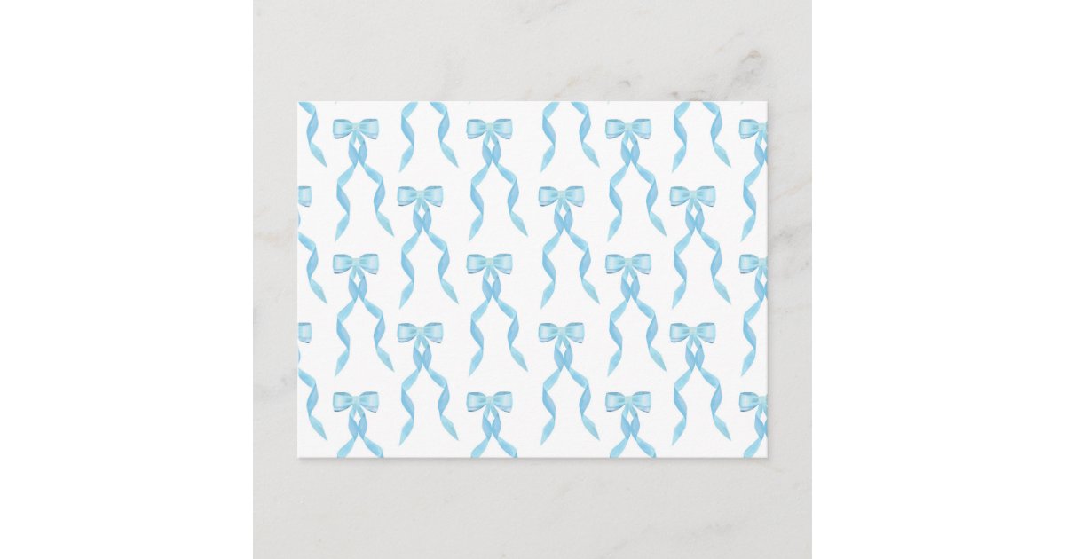 Fancy Watercolor Blue Bow Pattern Postcard | Zazzle