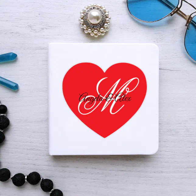 Fancy Wedding Monogram Red Heart Sticker | Zazzle