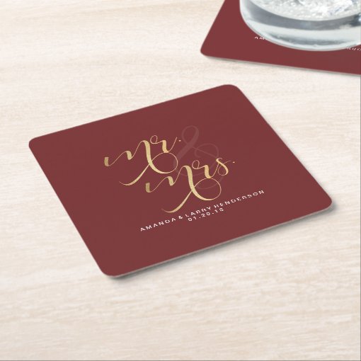 Fancy Wedding Mr & Mrs Coasters | Zazzle