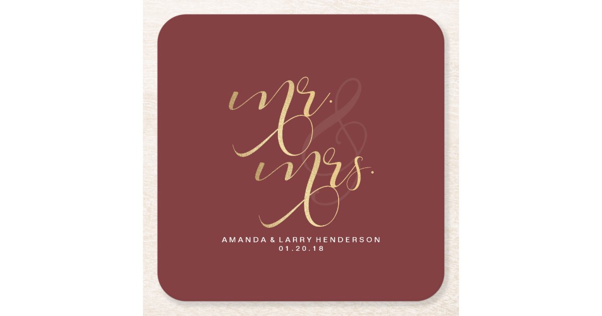 Fancy Wedding Mr & Mrs Coasters | Zazzle