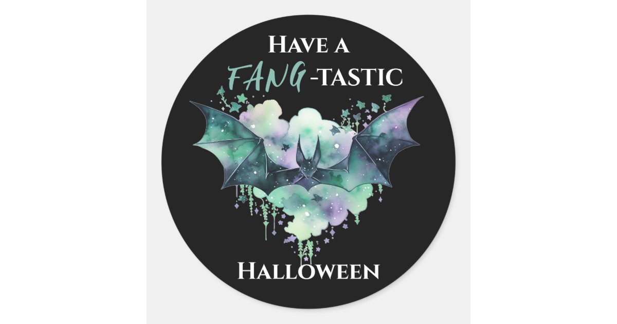 Fang-Tastic Halloween Bat Classic Round Sticker | Zazzle