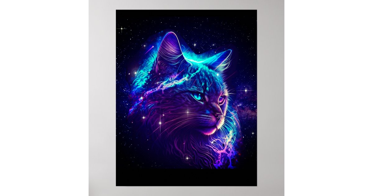 Fantasy Abstract Cute Galaxy Space Kitty Cat Poster | Zazzle