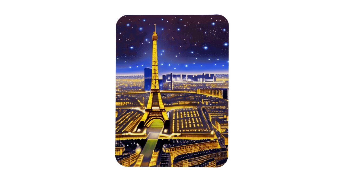 Fantasy Aerial View of Paris Under the Stars Magnet | Zazzle