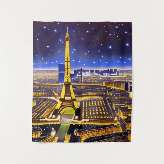 Fantasy Aerial View of Paris Under the Stars Tapestry | Zazzle