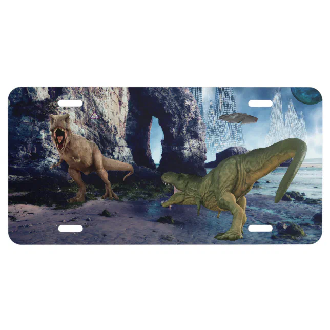 Fantasy Alien Planet Tyrannosaurus T-rex Battle License Plate | Zazzle