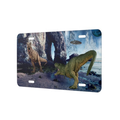 Fantasy Alien Planet Tyrannosaurus T-rex Battle License Plate | Zazzle