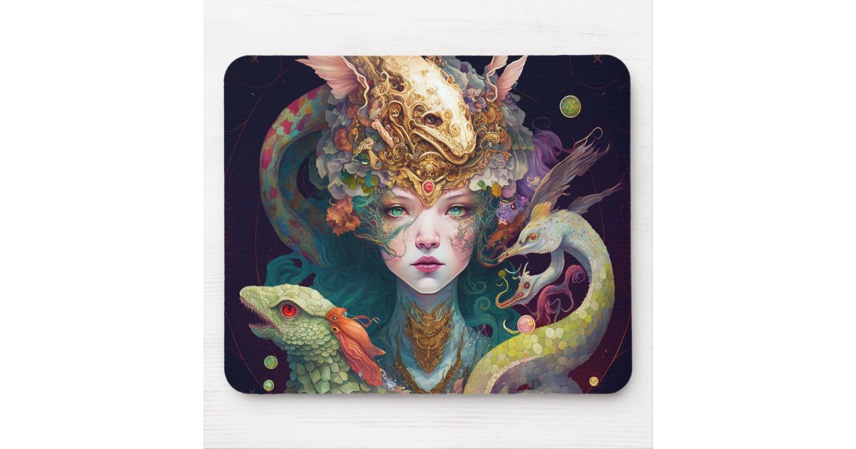 Fantasy Art Dragon Goddess Queen Mouse Pad | Zazzle