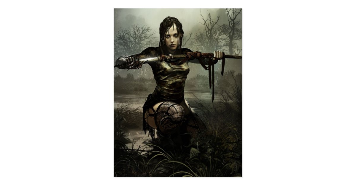 Fantasy Art, Female Warrior with Sword Postcard | Zazzle.com