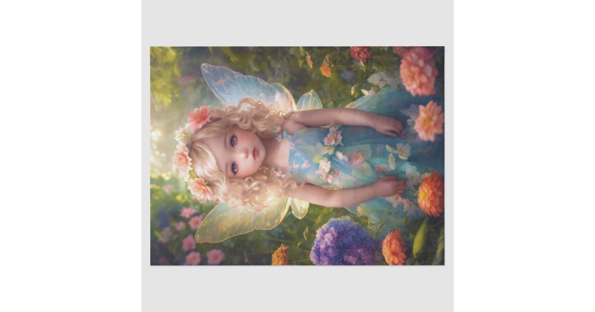 Fantasy Beautiful Blue Fairy Girl Decoupage Tissue Paper | Zazzle