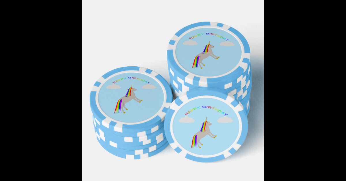 Fantasy Birthday Unicorn Rainbow and Clouds Poker Chips | Zazzle