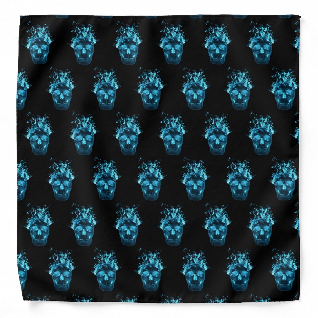 Fantasy Blue Flaming skull Bandana | Zazzle