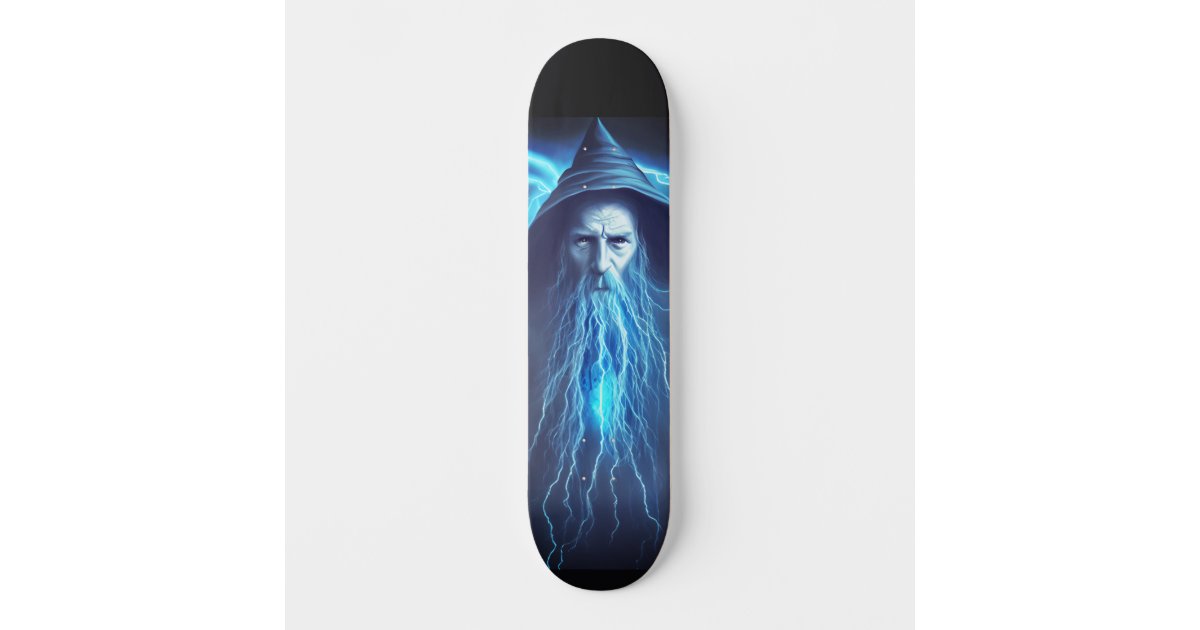 Fantasy Blue Wizard illustration Thunder Graphic Skateboard | Zazzle