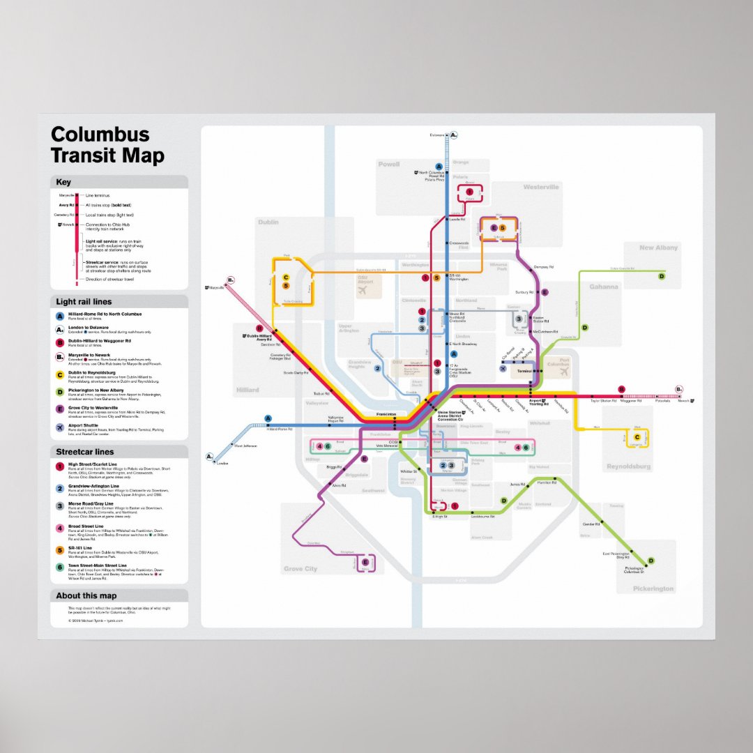 Fantasy Columbus Transit Map Poster | Zazzle