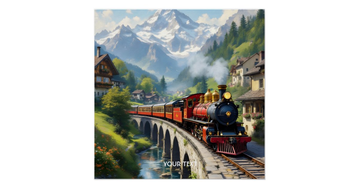 Fantasy Cute Crimson Antique Train Poster | Zazzle