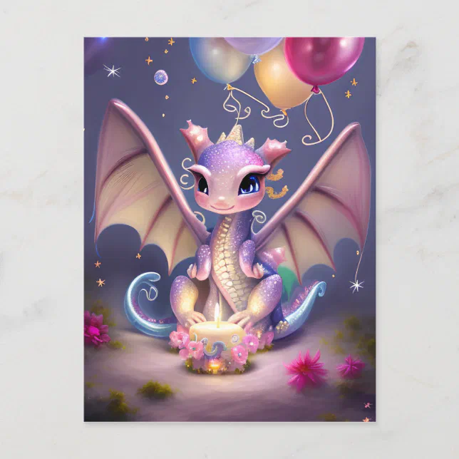 Fantasy Cute Kawaii baby dragon Postcard | Zazzle
