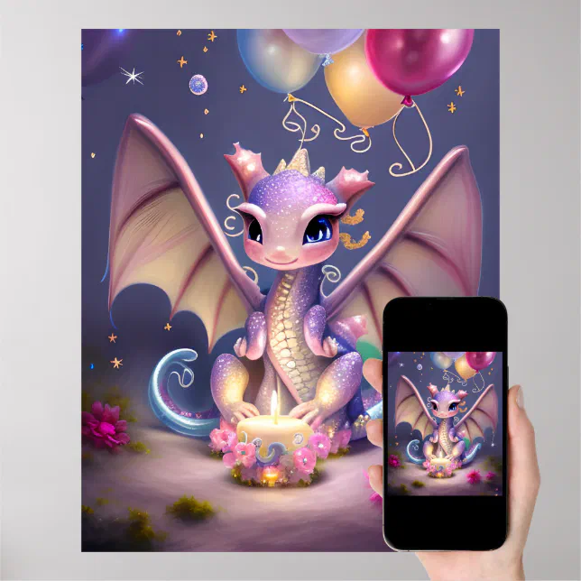 Fantasy Cute Kawaii baby dragon, Poster | Zazzle