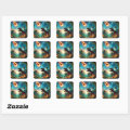 Fantasy Cute Meteor Scared T-Rex Square Sticker | Zazzle