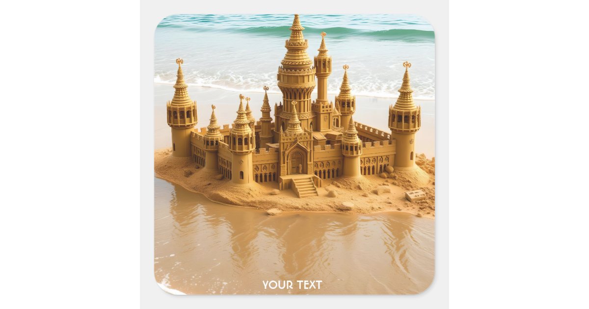 Fantasy Cute Sand Castle Beach Square Sticker | Zazzle