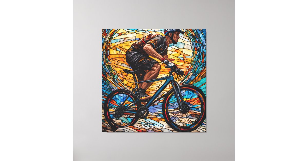 Fantasy Cute Stained Glass Bicycle Rider Canvas Print | Zazzle