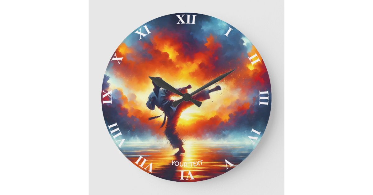 Fantasy Cute Sunset Karate Fighter Large Clock | Zazzle