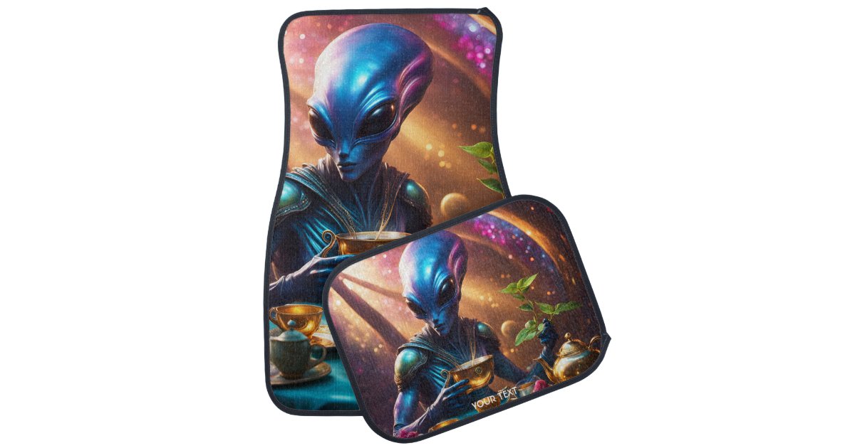 Fantasy Cute Vivid Alien Drinking Tea Car Floor Mat | Zazzle
