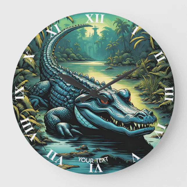 Fantasy Cute Vivid Cartoon Alligator Forest Large Clock | Zazzle