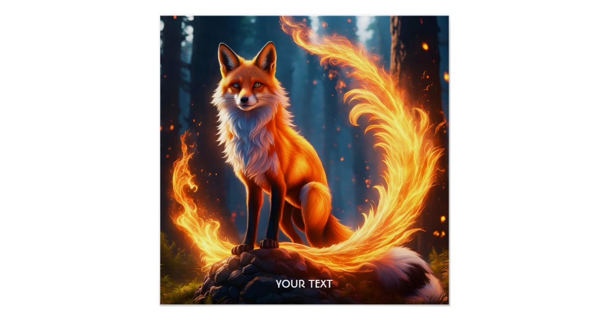Fantasy Cute Vivid Fox Fire Forest Poster | Zazzle