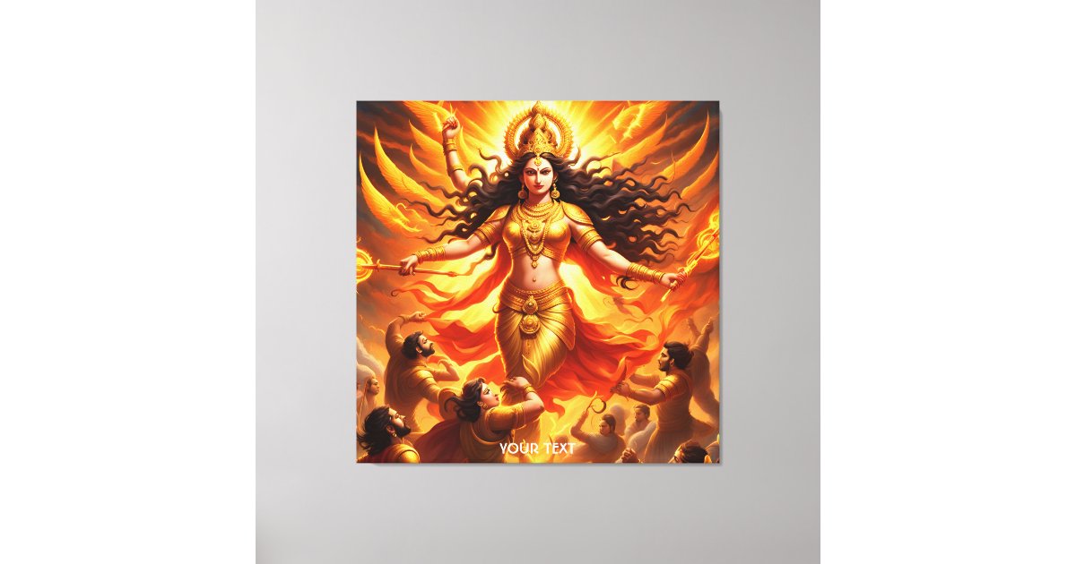 Fantasy Cute Vivid Goddess Durga Battle Canvas Print | Zazzle
