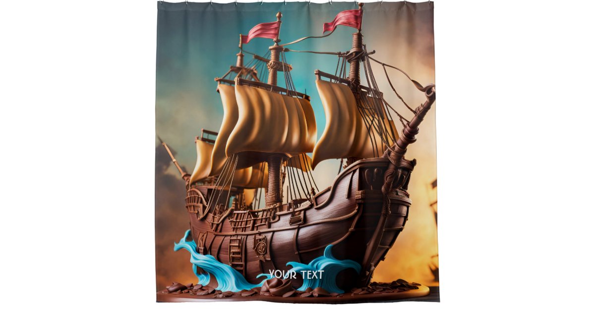Fantasy Cute Vivid Pirate Ship Cake Shower Curtain | Zazzle