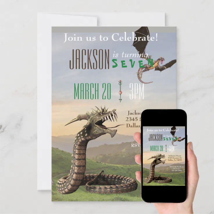 Fantasy Dragon Magic Snake Serpent Birthday Party Invitation | Zazzle