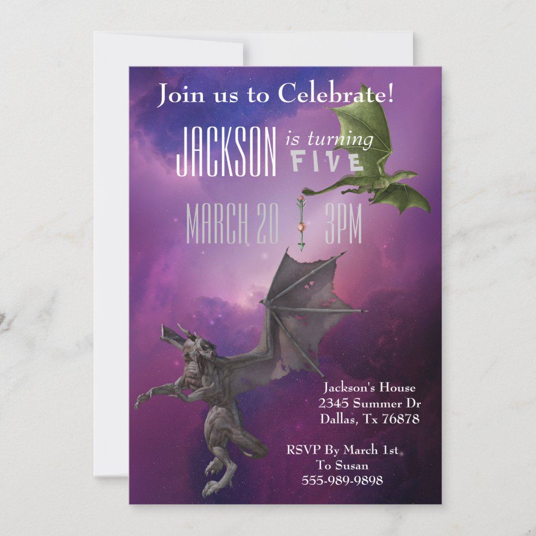Fantasy Dragon Magic Space Galaxy Birthday Party Invitation | Zazzle
