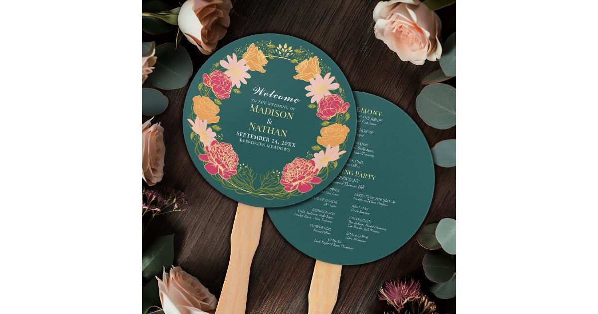 Fantasy Enchanted Floral Garden Wedding Program Hand Fan | Zazzle