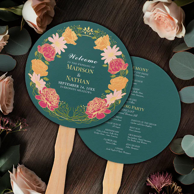 Fantasy Enchanted Floral Garden Wedding Program Hand Fan | Zazzle