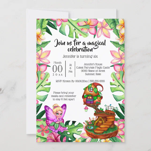 Fantasy fairy house tropical flowers goblin party invitation | Zazzle