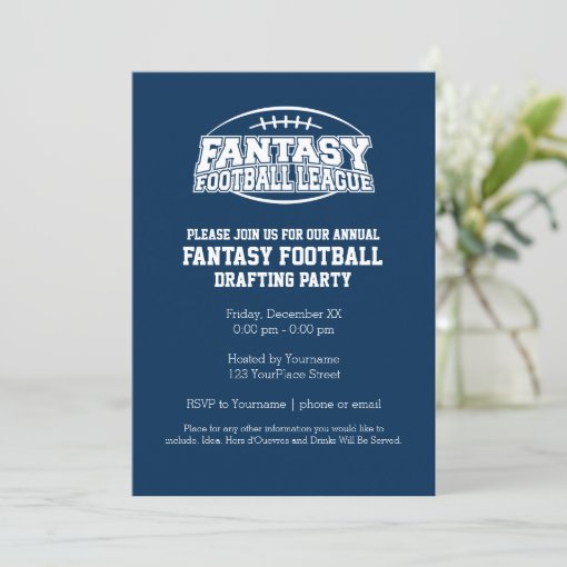 Fantasy Football Champion - Navy and White Invitation | Zazzle