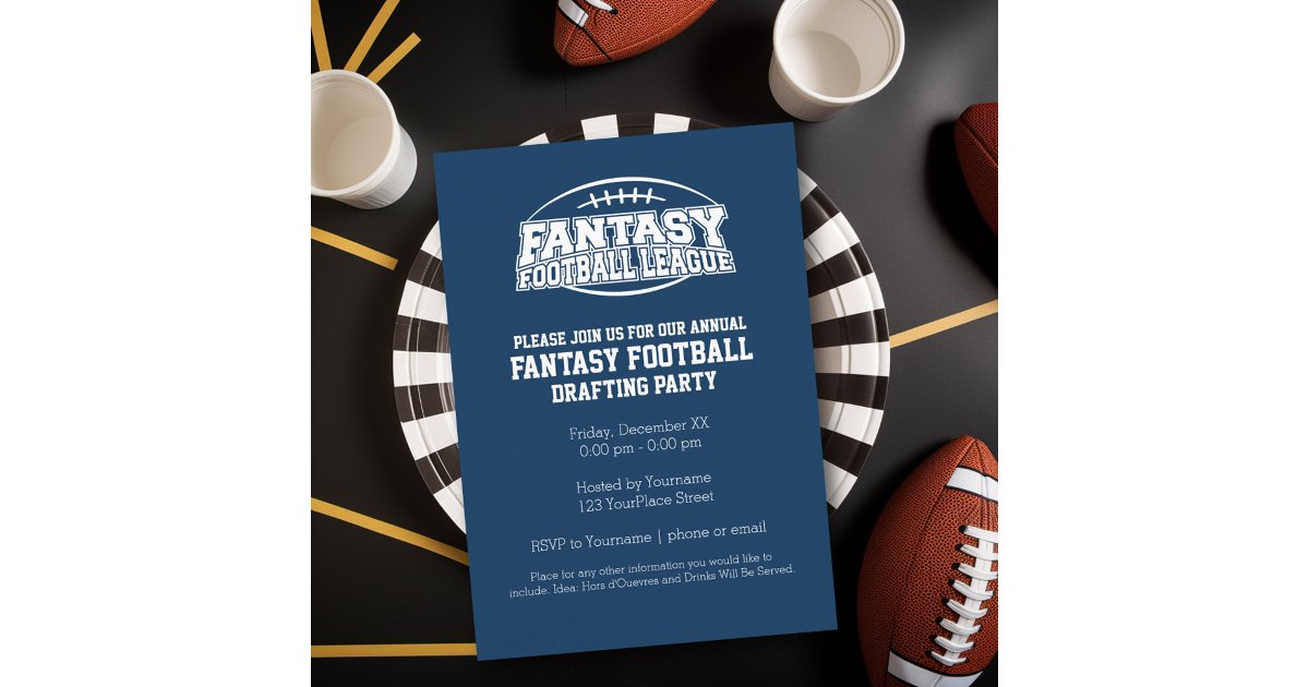 Fantasy Football Champion - Navy and White Invitation | Zazzle