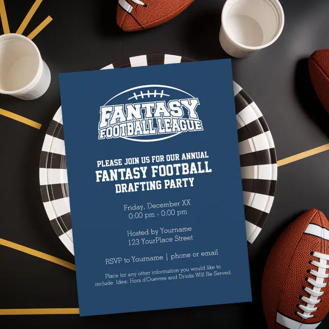 Fantasy Football Champion - Navy and White Invitation | Zazzle