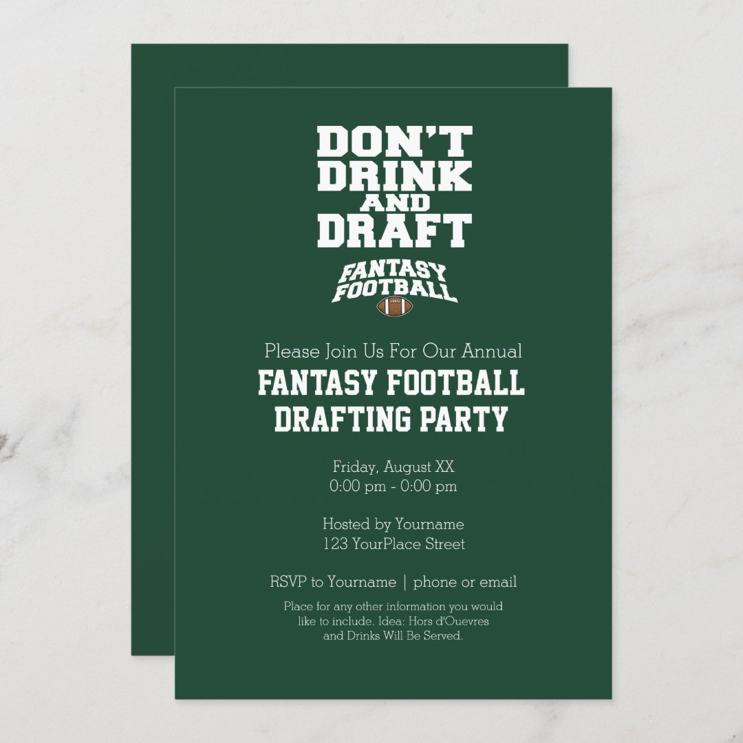 Fantasy Football - Don't Drink and Draft Invitation | Zazzle