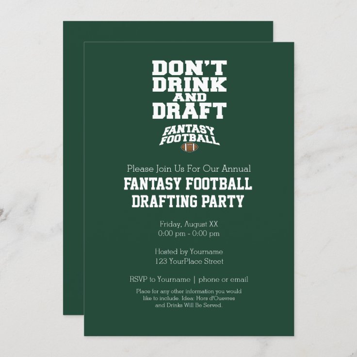 Fantasy Football - Don't Drink and Draft Invitation | Zazzle
