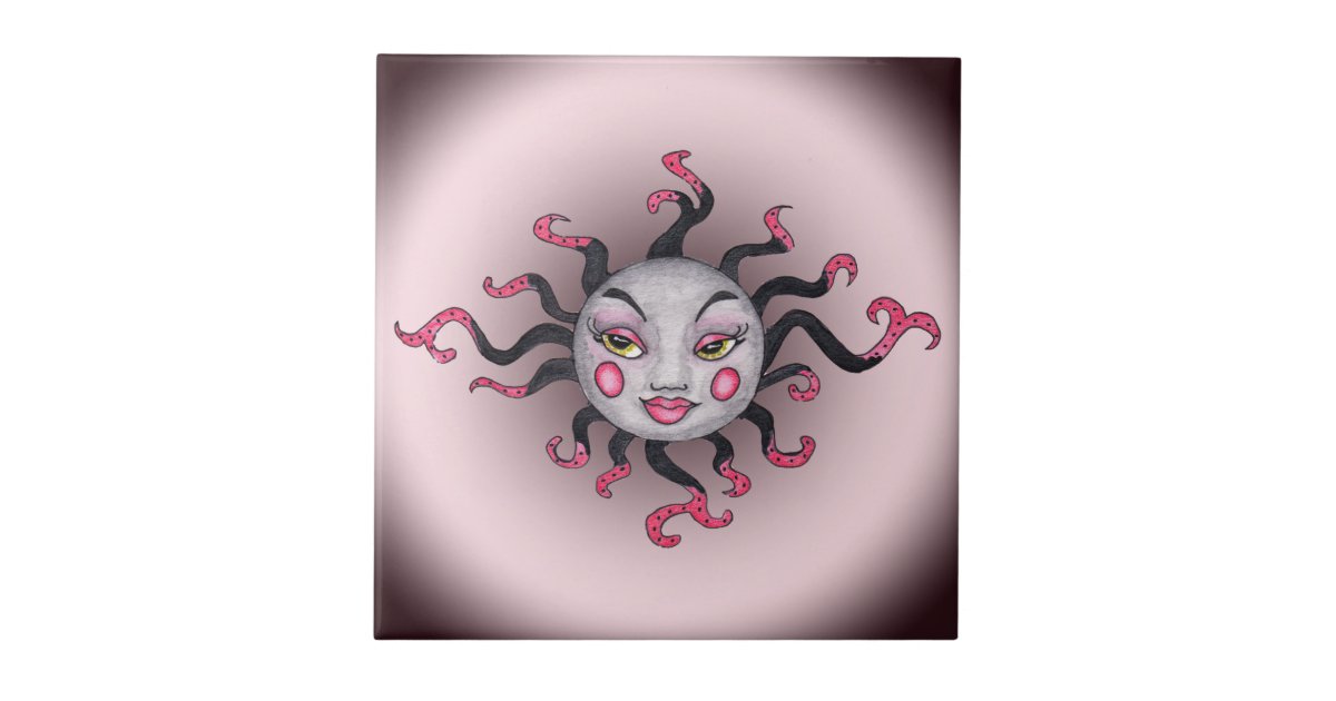 Fantasy Gothic Black Pink Sun Goddess Face Tile | Zazzle
