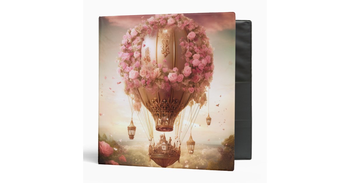 Fantasy Hot Air Balloon Pink Gold 3 Ring Binder | Zazzle