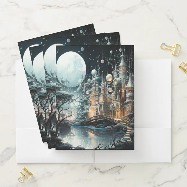 Fantasy Magical Castles Moon Stars Pocket Folder | Zazzle