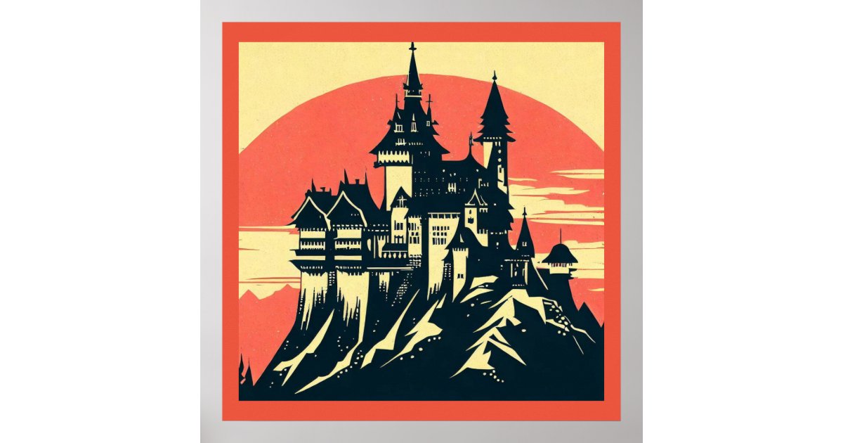Fantasy Medieval Castle - Woodcut 4 Poster | Zazzle