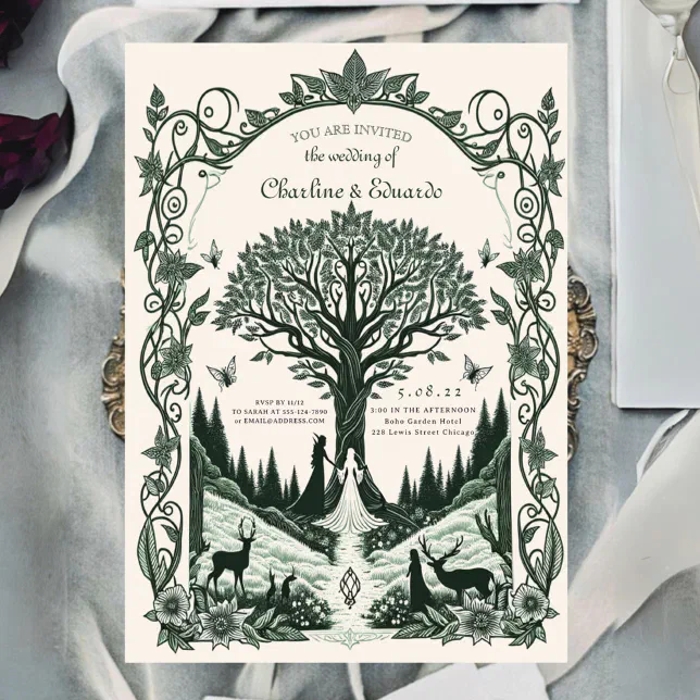Fantasy Medieval engraving Art Wedding Invitation | Zazzle