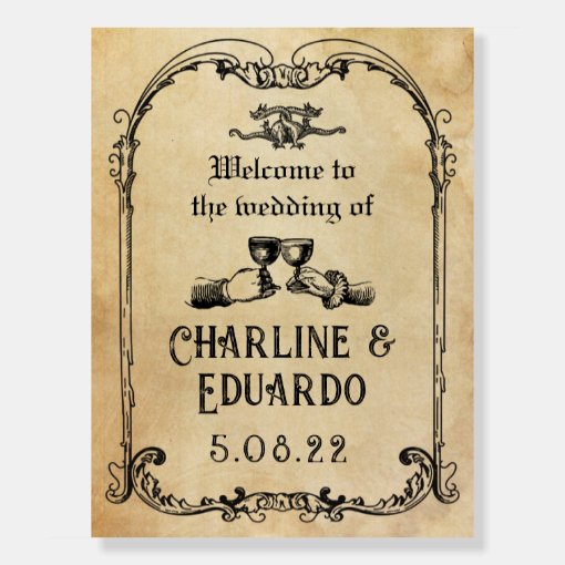Fantasy Medieval engraving Wedding Welcome Sign | Zazzle