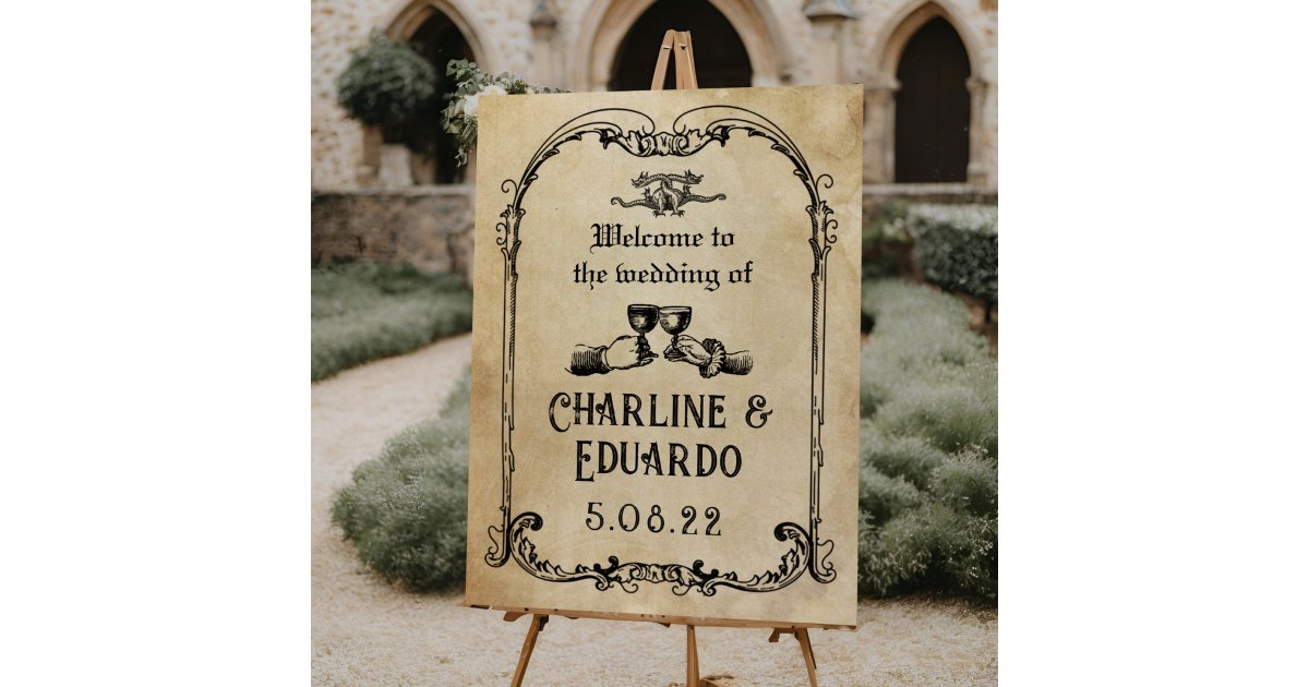 Fantasy Medieval engraving Wedding Welcome Sign | Zazzle