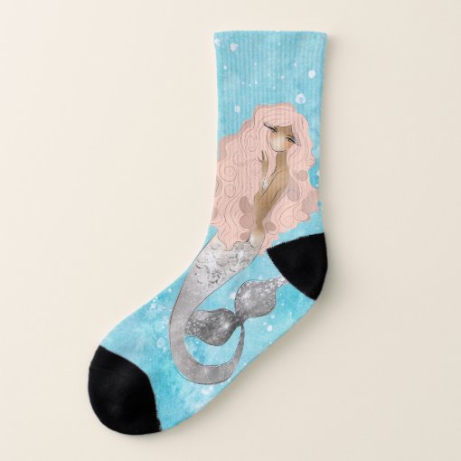 Fantasy Mermaid with Pink Hair Socks | Zazzle